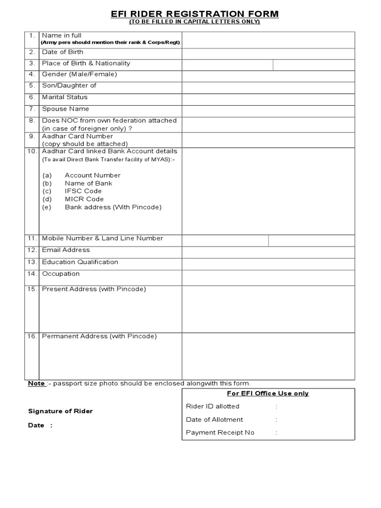 Efi Rider Registration Form - 2 | PDF