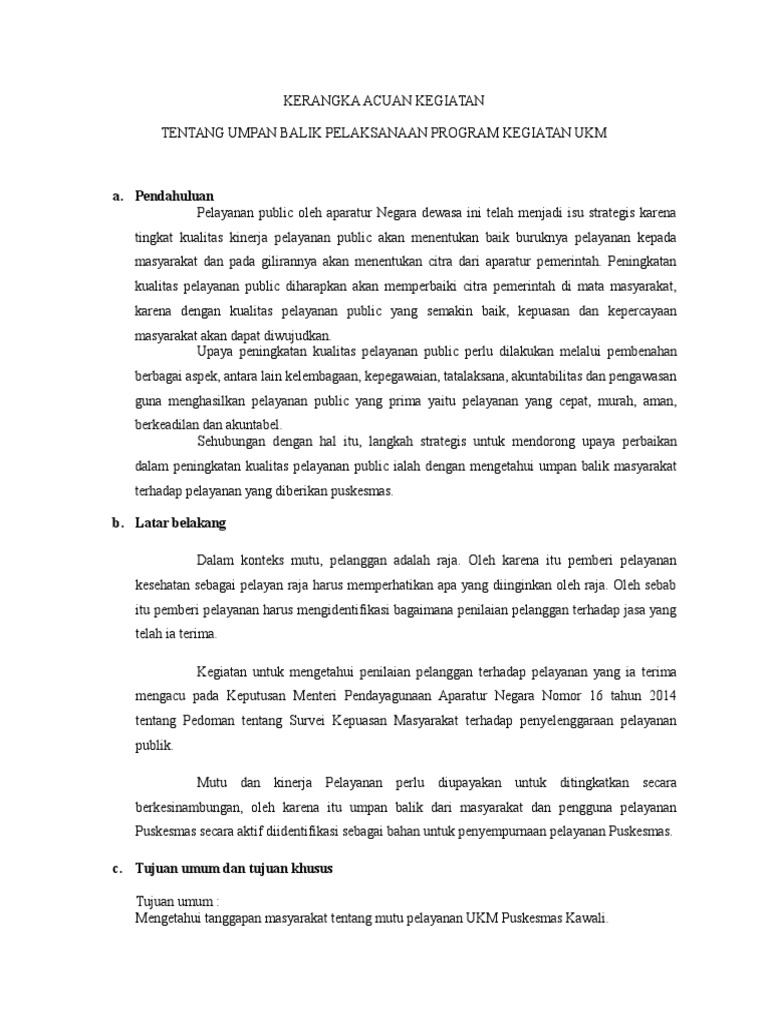 4.1.2.1 KAK Tentang Umpan Balik Pelaksanaan Program Kegiatan UKM | PDF