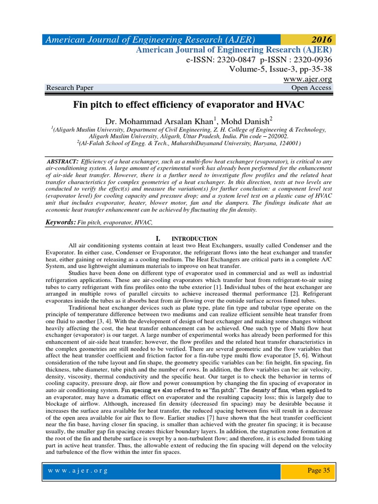 Fin Pitch To Effect Efficiency of Evaporator and HVAC | Download Free ...