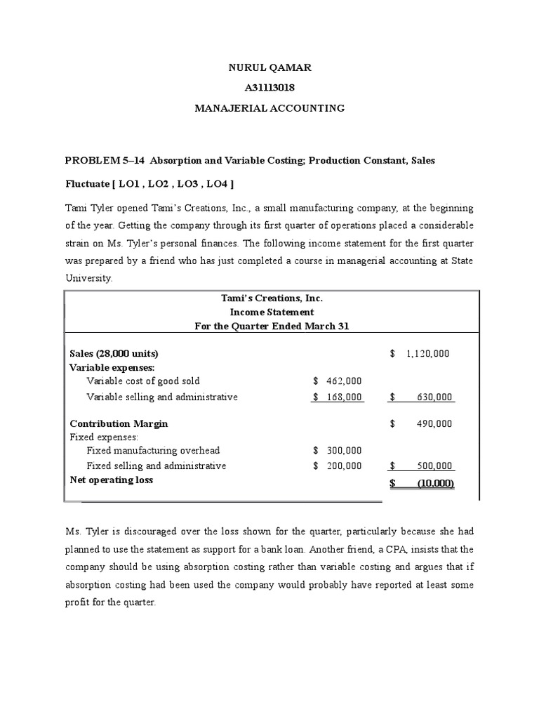 Absorption vs Variable Costing Income Statements | PDF | Income ...