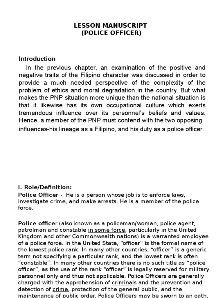 LESSON MANUSCRIPT The Police Officer | PDF