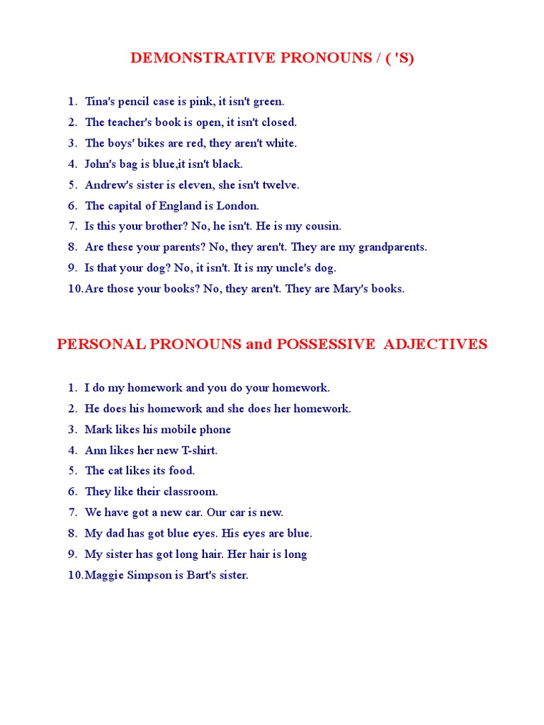 Demonstratives & Possessives & 'S | PDF