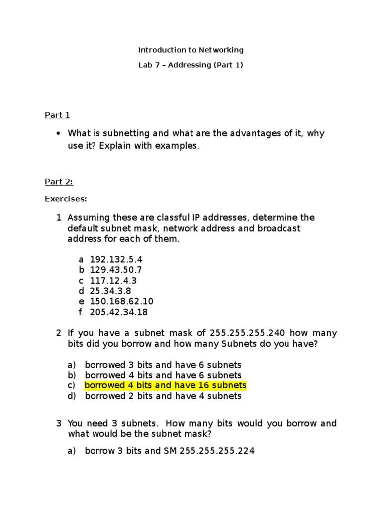 Subnetting Basics and Exercises | PDF