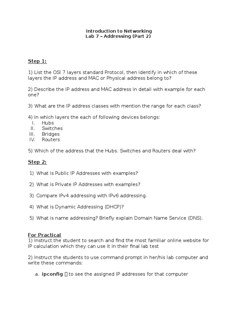 Understanding Network Addressing Through Hands-On Lab Exercises | PDF