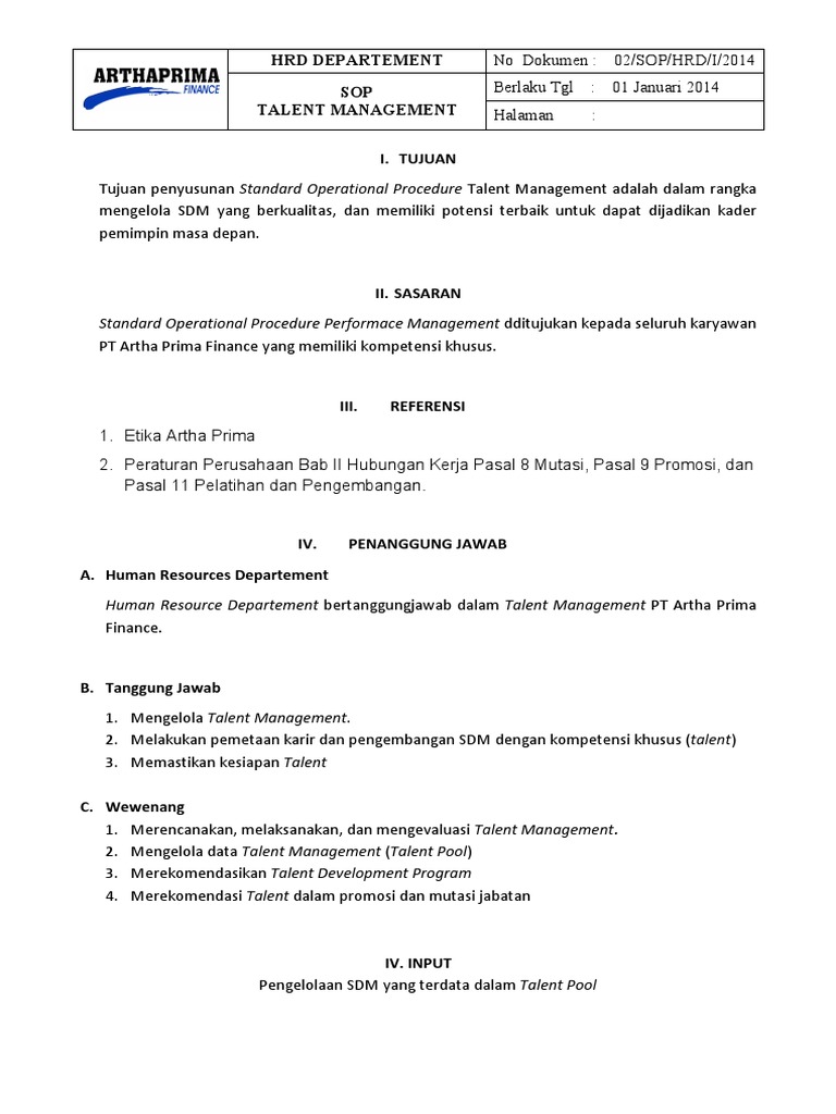 SOP Talent Management | PDF