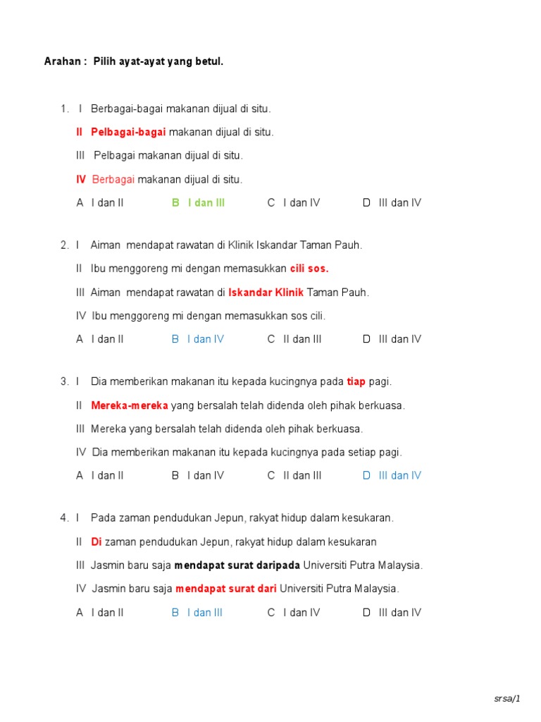 Pilih Ayat Yang Betul | PDF