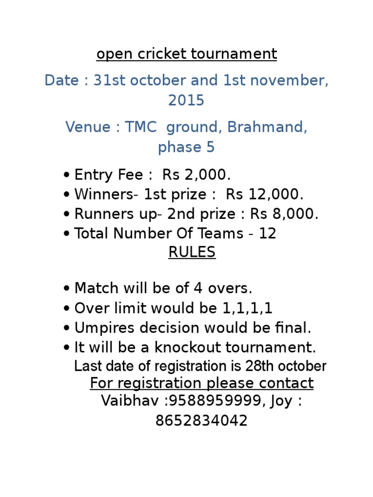 Open Cricket Tournament | PDF