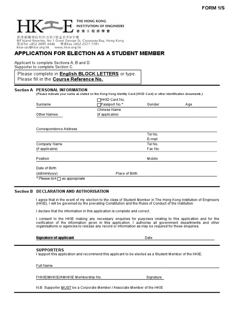 APPLICATION FOR ELECTION AS A STUDENT MEMBER | Qualifications | Science ...