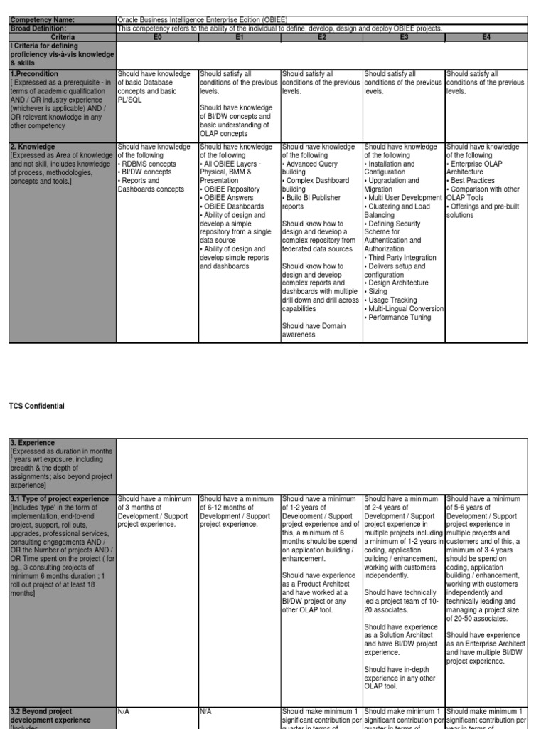OBIEE Competency Levels Guide | PDF | Business Intelligence | Databases