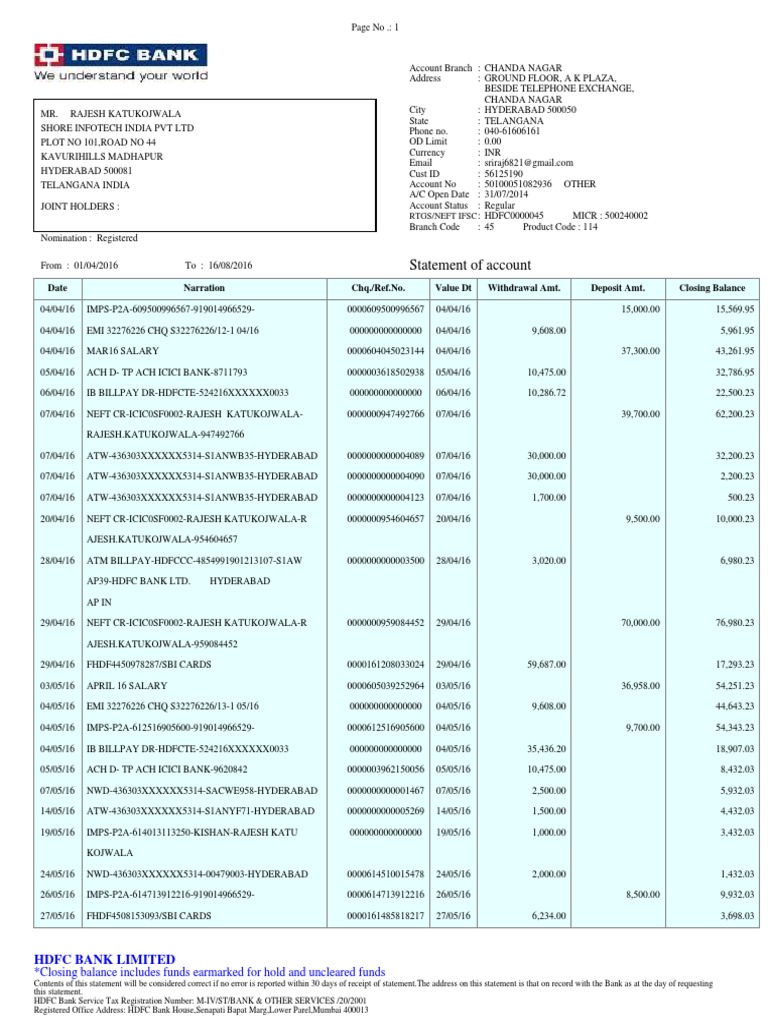 HDFC Statement PDF | PDF | Debits And Credits | Financial Technology