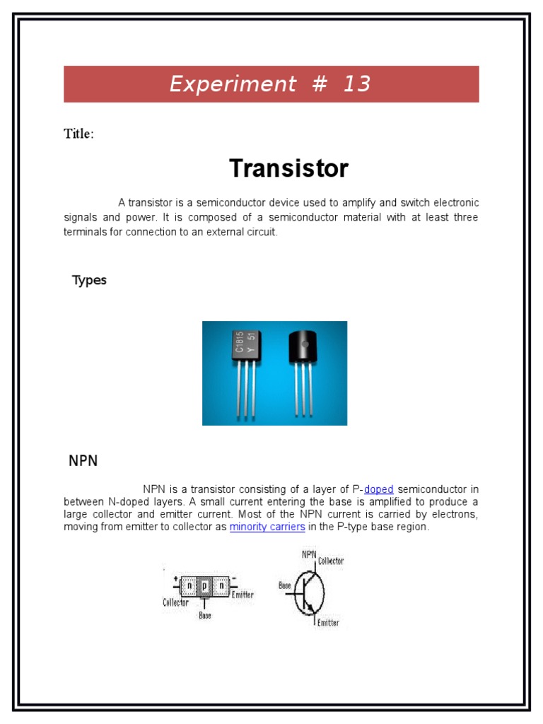 Transistor: Experiment # 13 | PDF