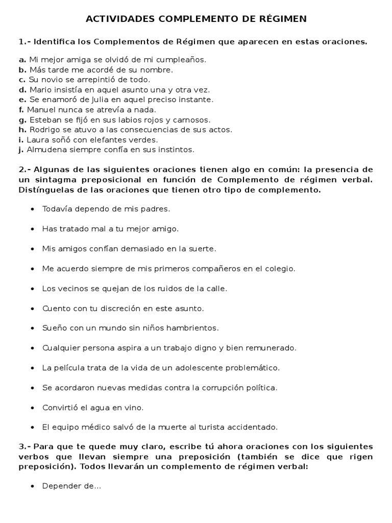 Actividades Complemento de Régimen | PDF | Verbo | Idiomas