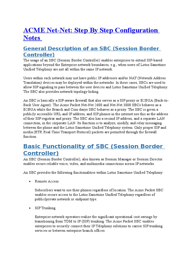 SBC - Acme Tutorial | PDF