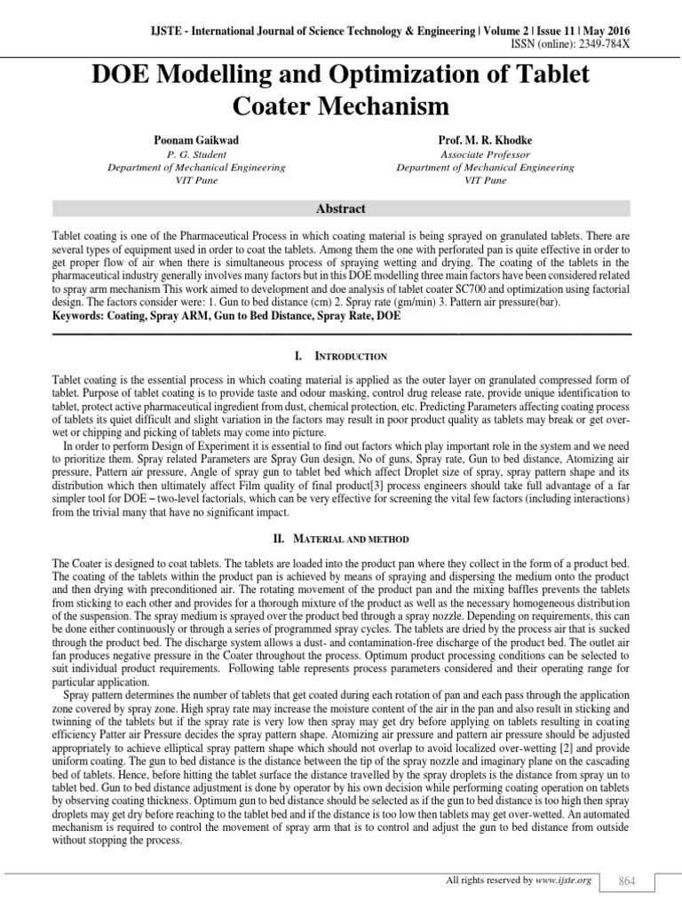 DOE Modelling and Optimization of Tablet Coater Mechanism | PDF ...