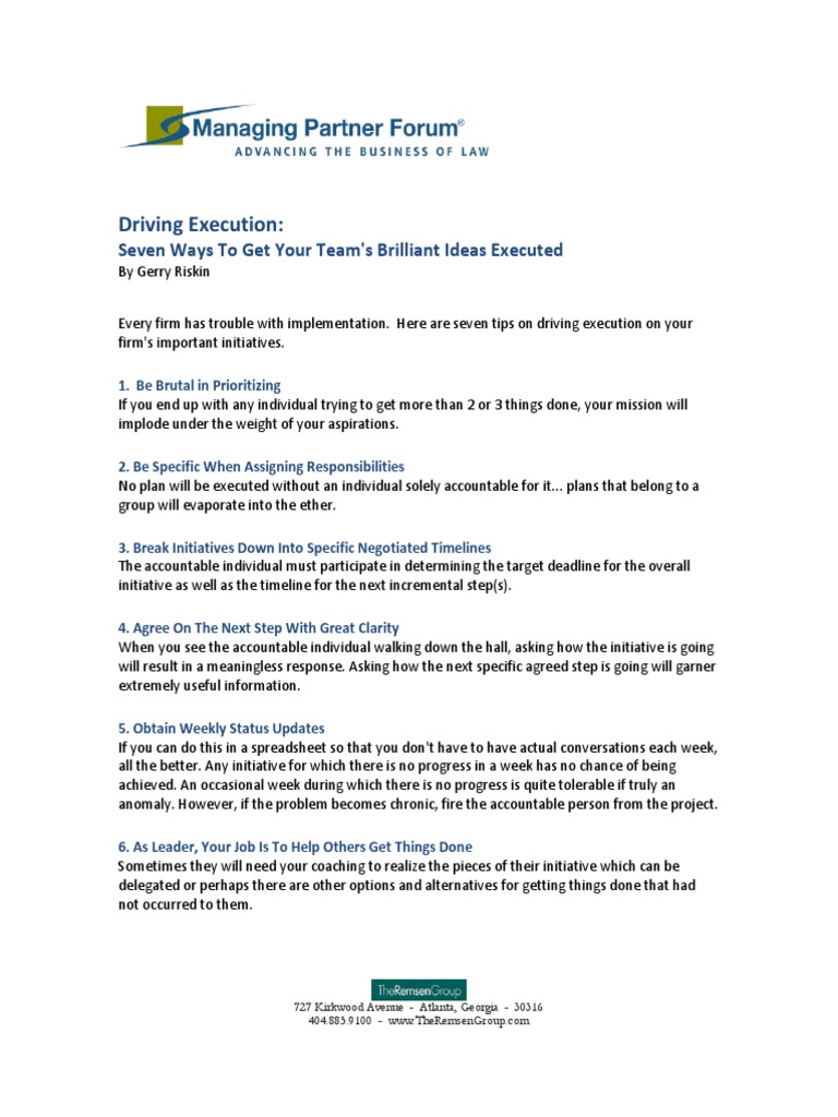 Driving Execution: Seven Key Strategies | PDF