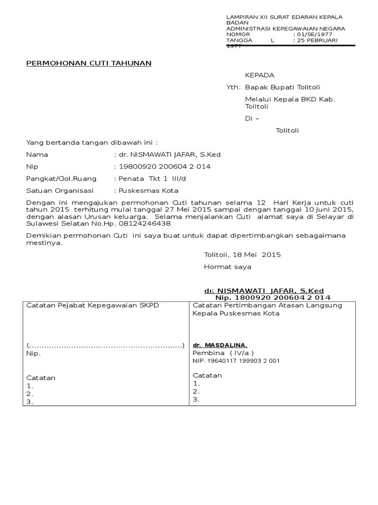 Surat Edaran Kepala Badan Kepegawaian Negara Nomor 01se1977 - Kumpulan Surat Penting