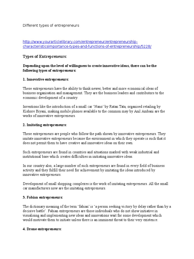 Different Types of Entrepreneurs | PDF | Social Entrepreneurship ...