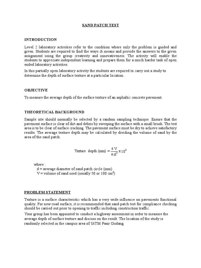 Sand Patch Test | Road Surface | Road Transport