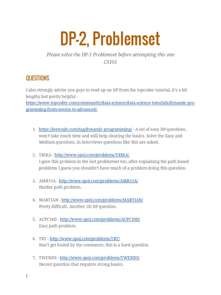 DP-2, Problemset: Questions | PDF