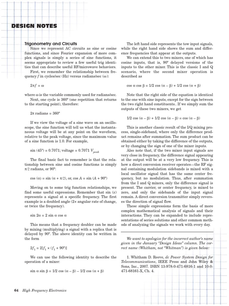 Design Notes: Trigonometry and Circuits | PDF | Sine | Trigonometric ...