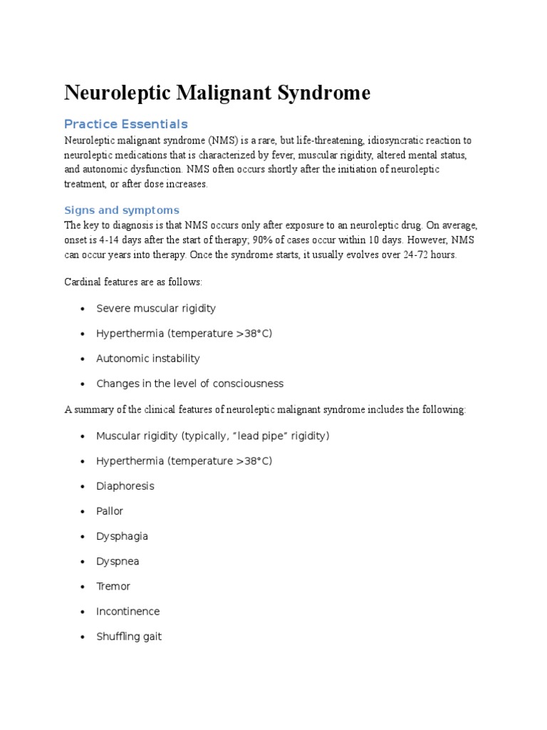 Neuroleptic Malignant Syndrome | PDF | Antipsychotic | Atypical ...