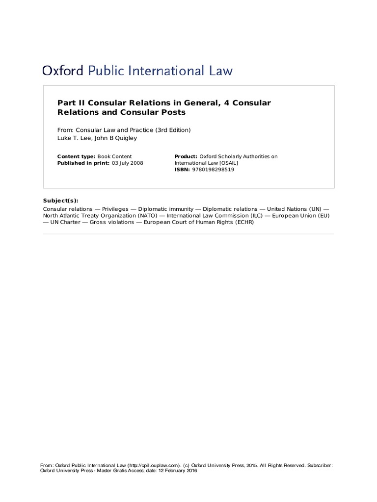 OPIL Consular Law and Practice Part II Consular Relations in General 4 ...