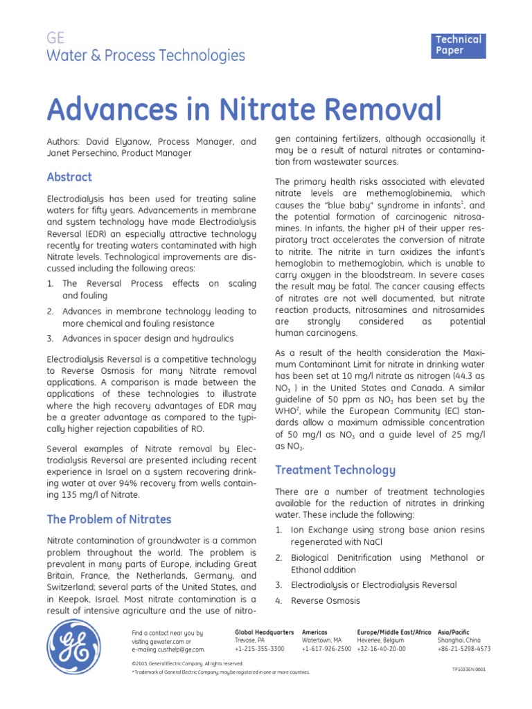 Advances in Nitrate Removal | PDF | Osmosis | Membrane