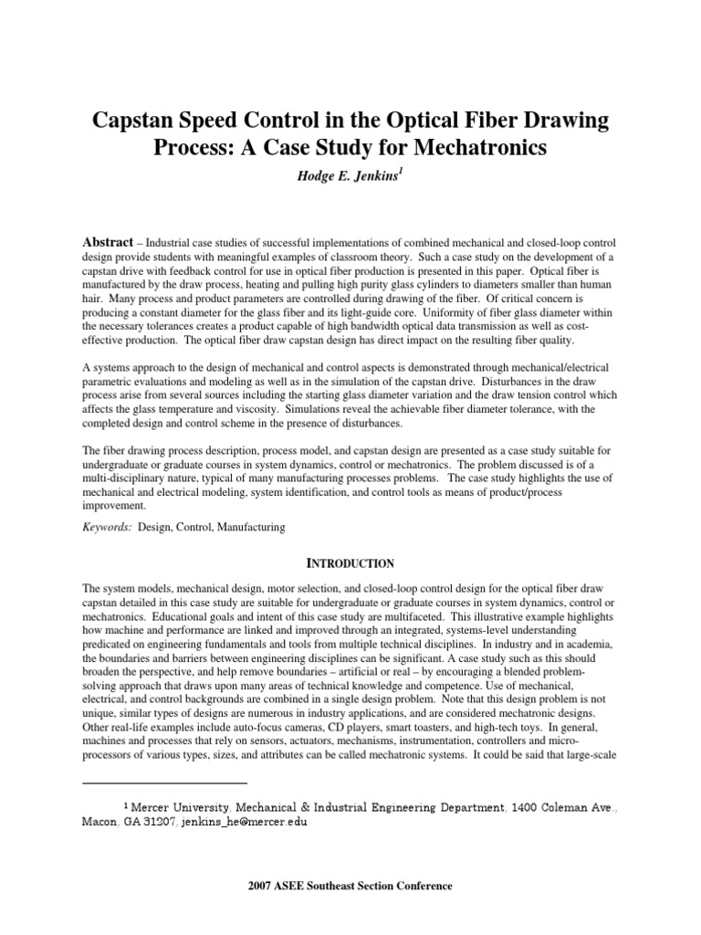 Capstan Speed Control in The Optical Fiber Drawing Process: A Case ...