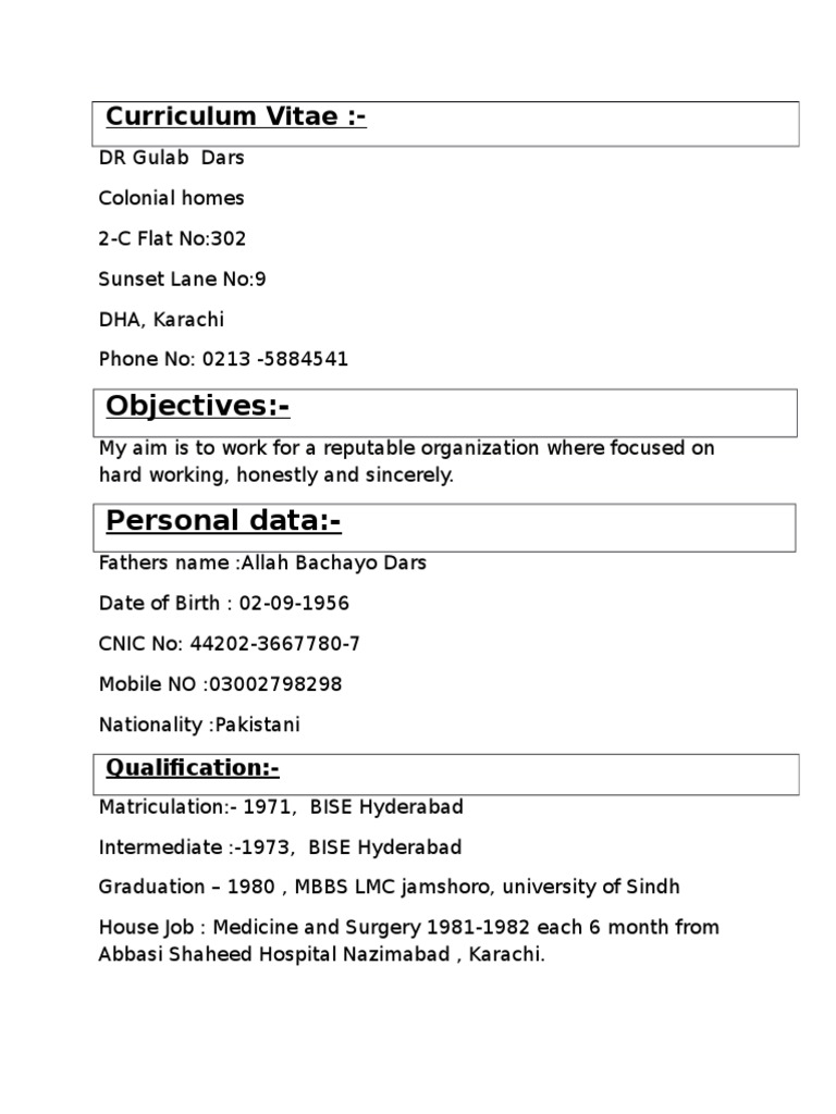 Objectives:-: Curriculum Vitae | PDF