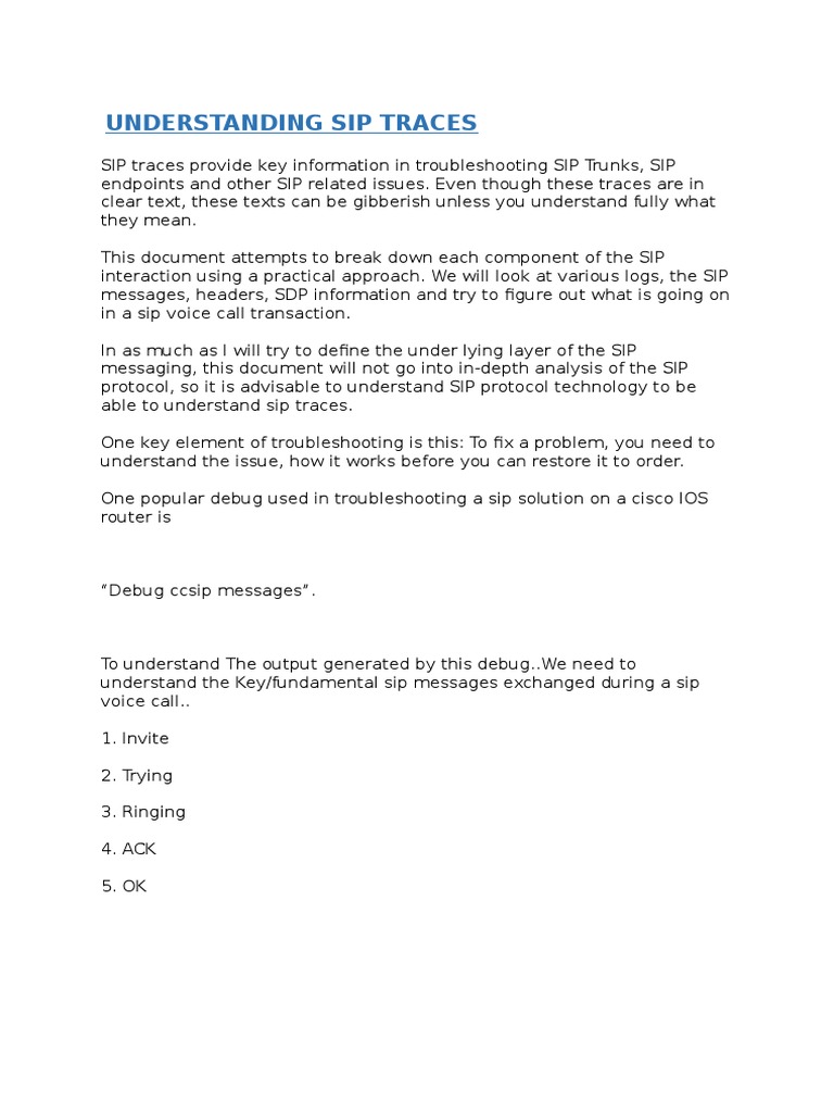 Understanding Sip Traces | PDF | Session Initiation Protocol ...