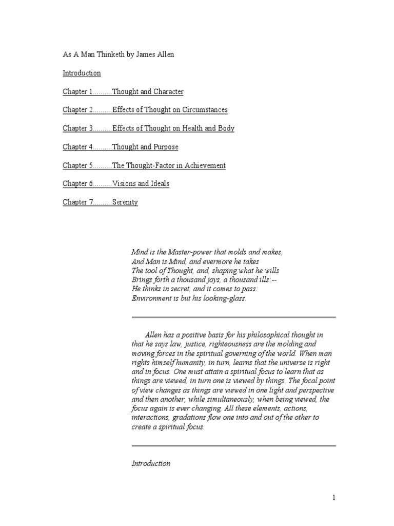 As A Man Thinketh - Mind is the Master-power that molds our lives | PDF ...