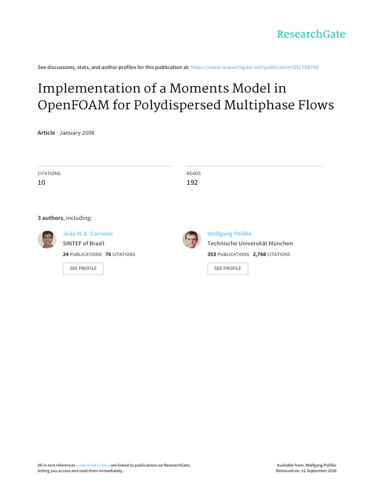 Implementation Of A Moments Model In Openfoam For Pdf Computational Fluid Dynamics
