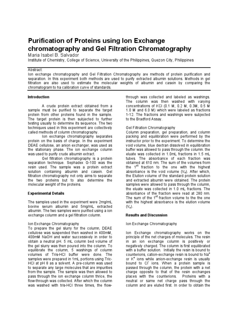Purification of Proteins Using Ion Exchange Chromatography and Gel ...