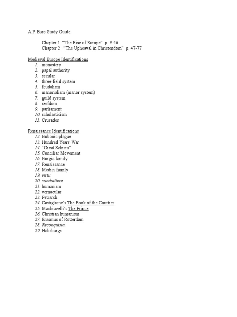 Key Concepts and Events of Medieval and Renaissance Europe: An AP Euro ...