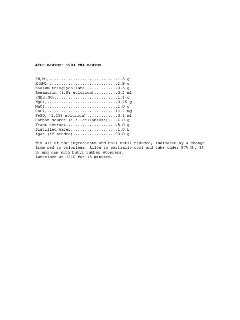 ATCC Medium 1203 C.thermocellum | PDF | Chemical Compounds | Chemical Substances
