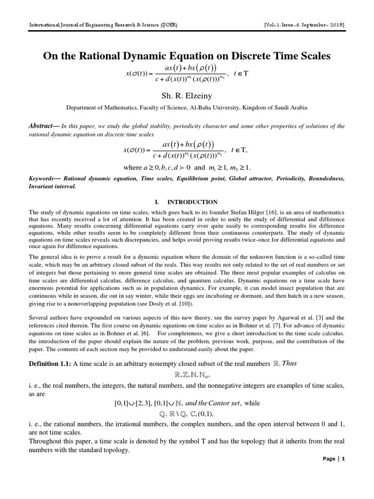 Engineering Journal::On The Rational Dynamic Equation On Discrete Time Scales | PDF | Continuous ...