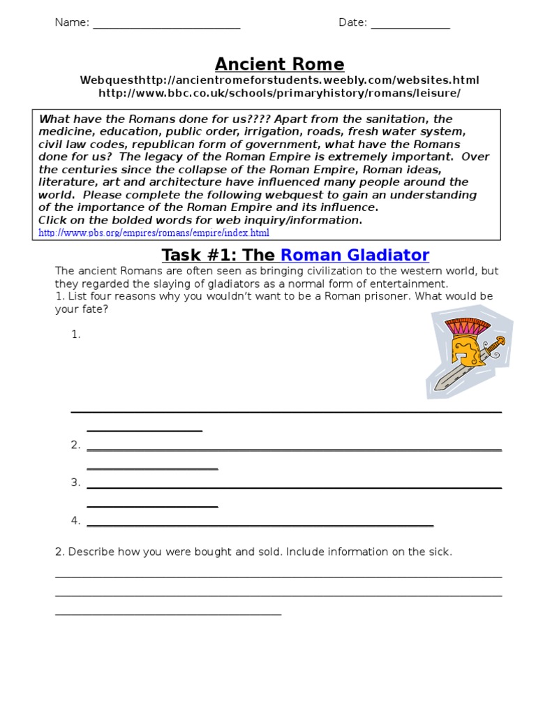 Ancient Rome Web Quest | PDF | Ancient Rome | Roman Empire
