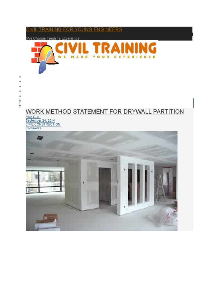 Drywall Partition Work Method Statement | PDF | Framing (Construction) | Building Engineering