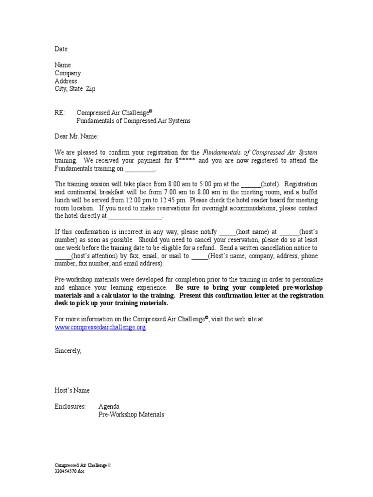 Sample Registration Confirmation Letter | PDF