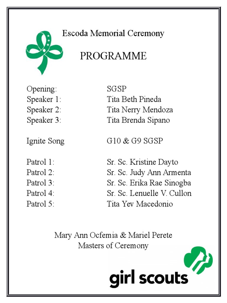 Escoda Memorial Ceremony Programme | PDF