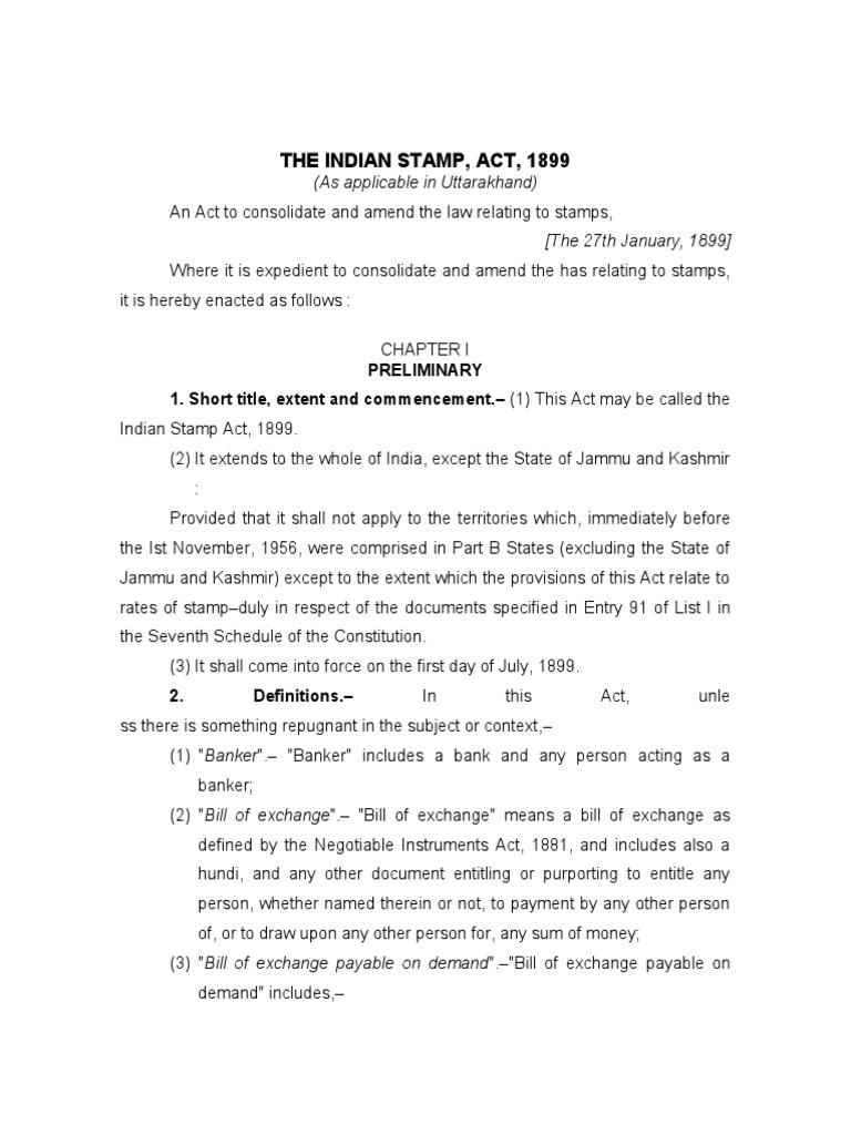 2 (1) The Indian Stamp Act, 1899 (As Applicable To Uttrakhand) | PDF ...