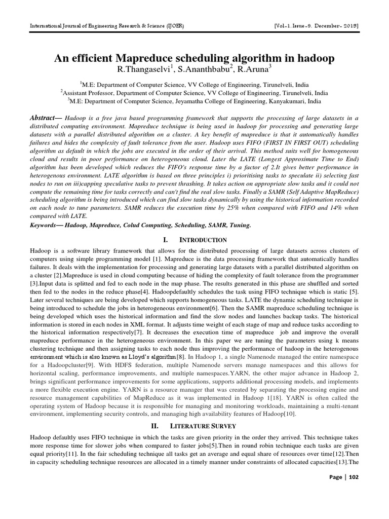 Engineering Journalan Efficient Mapreduce Scheduling Algorithm In