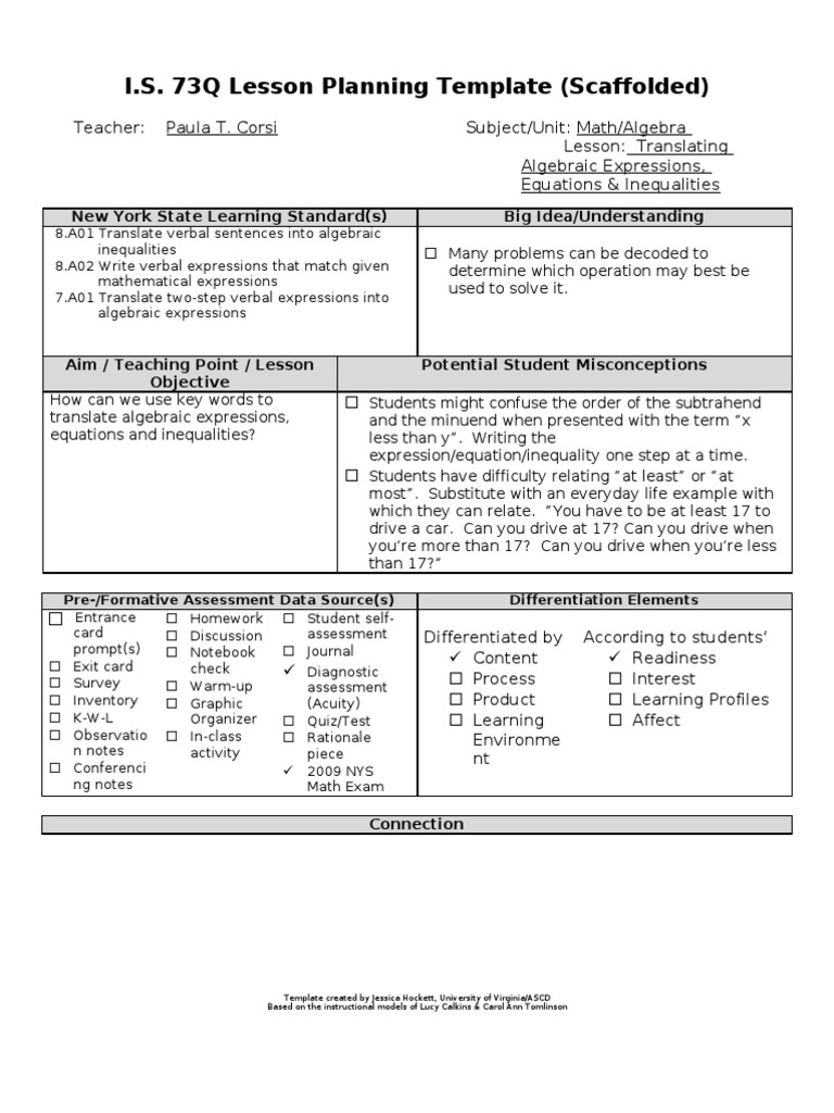 Translating Algebraic Expressions, Differentiated Content by Student ...