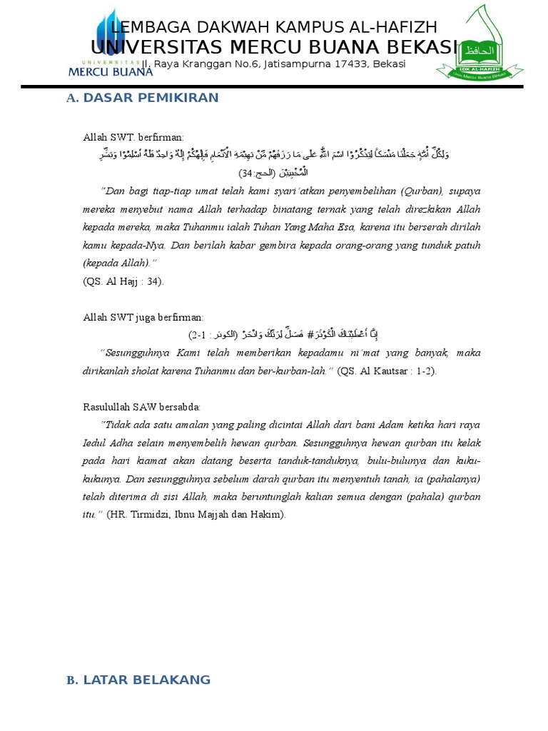Contoh Proposal Idul Adha | PDF
