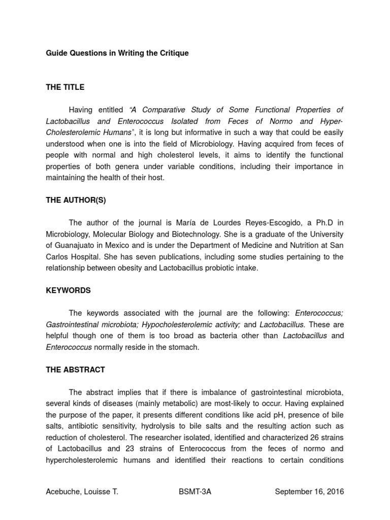 Guide Questions in Writing The Critique | PDF | Statistical Hypothesis ...