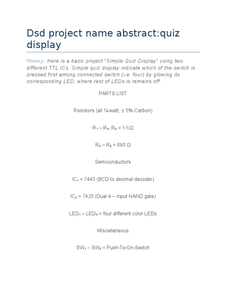 DSD Project Name Abstract Quiz Display | PDF | Electronic Engineering ...