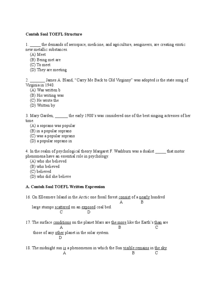 Contoh Soal TOEFL Structure & Pembahasan | PDF | Algae | Ant