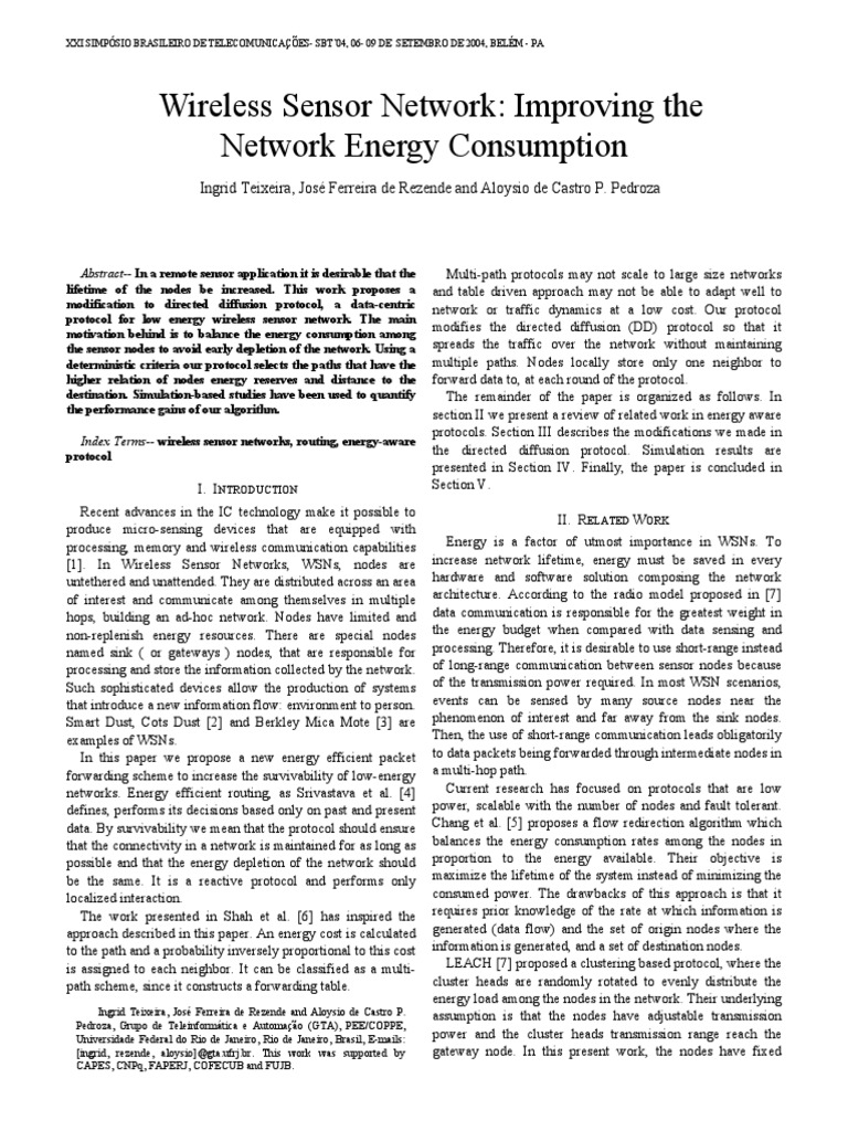 Wireless Sensor Network: Improving The Network Energy Consumption | PDF | Wireless Sensor ...
