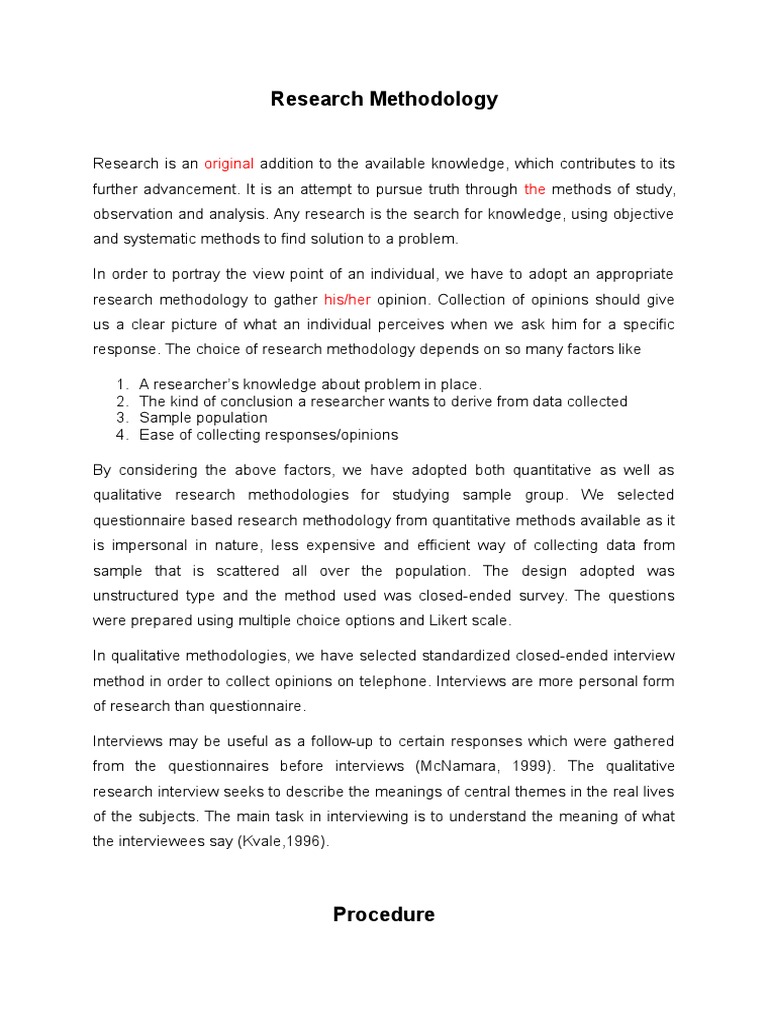 Research Methodology | PDF | Questionnaire | Qualitative Research