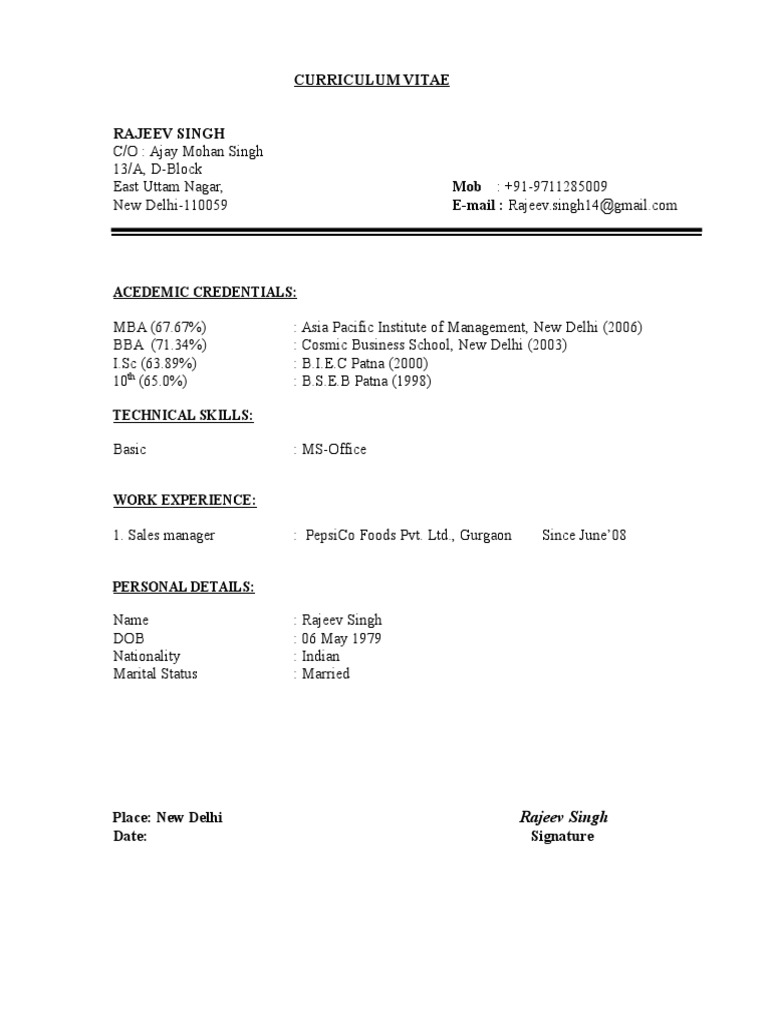 Rajeev Singh CV: Sales Manager, MBA | PDF
